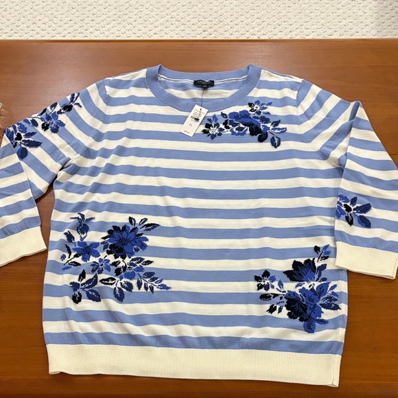 Talbots | Sweaters | Talbots Light Blue And White Striped Sweater With ...